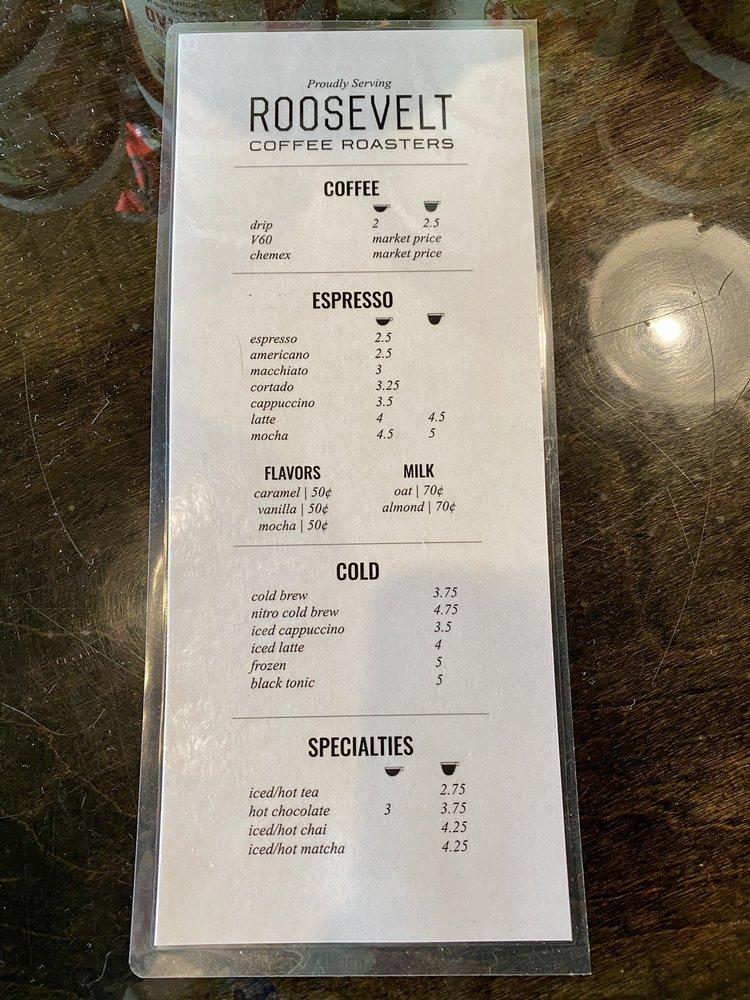 Menu at The Roosevelt Coffeehouse, Lewis Center
