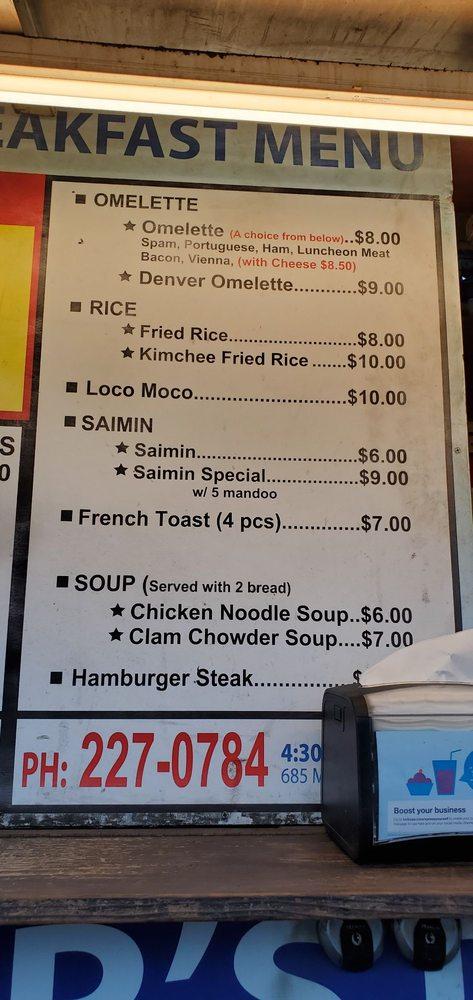 Menu at Top's Deli, Honolulu, 685 Mapunapuna St