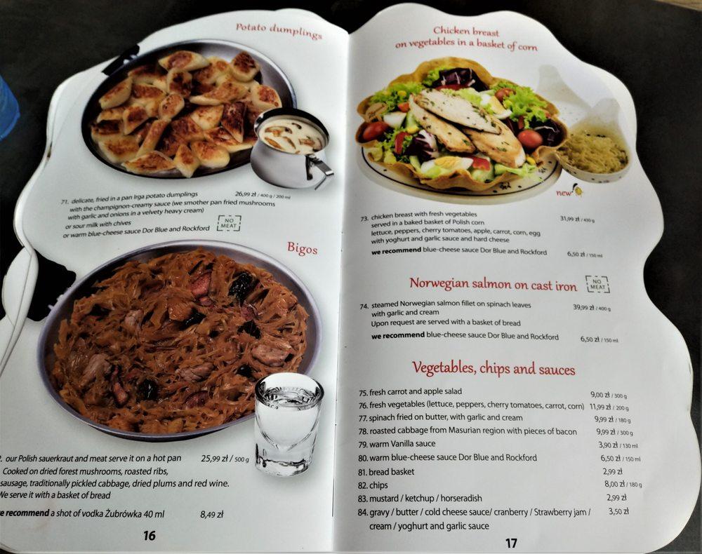 Menu at Zapiecek restaurant, Warsaw, Krakowskie Przedmieście 55