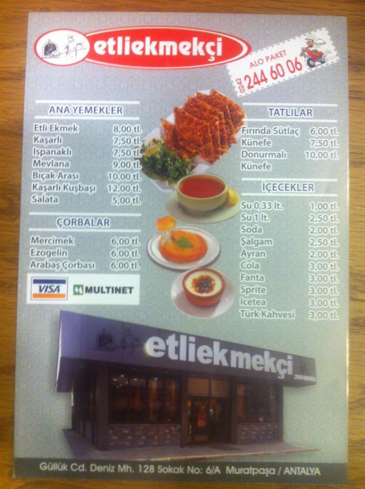 Menu at ETLİ EKMEKCİ, Antalya