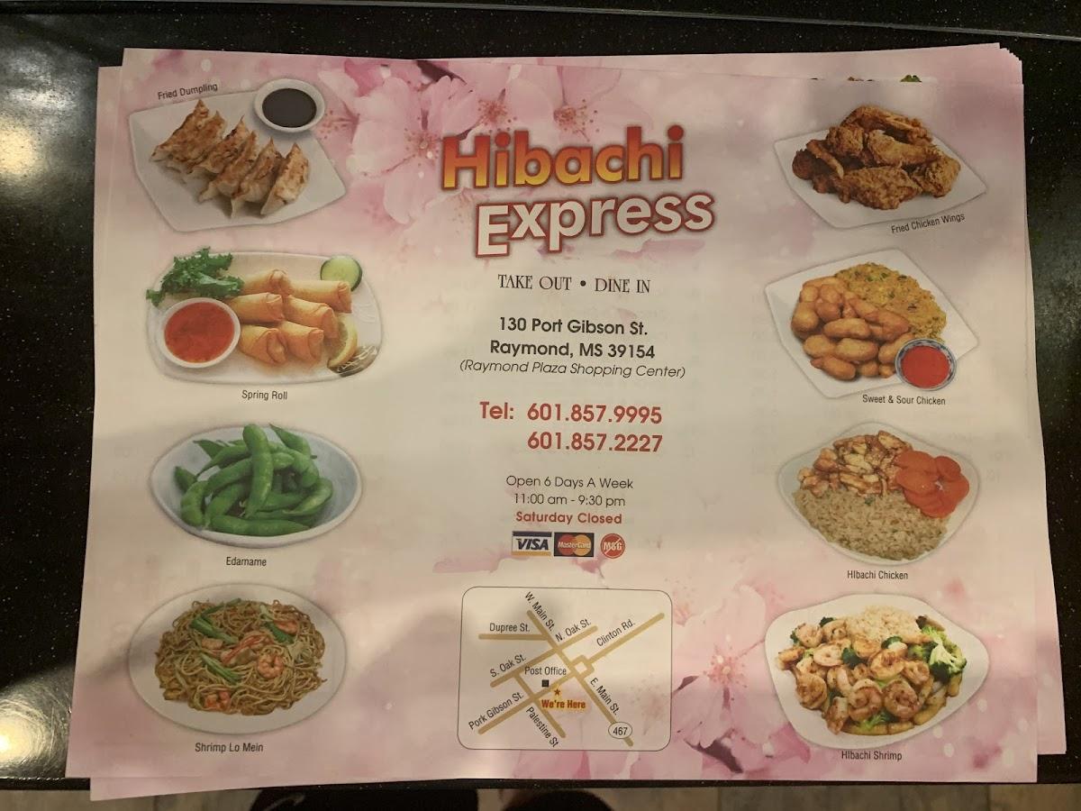Menu at Hibachi Express restaurant, Raymond