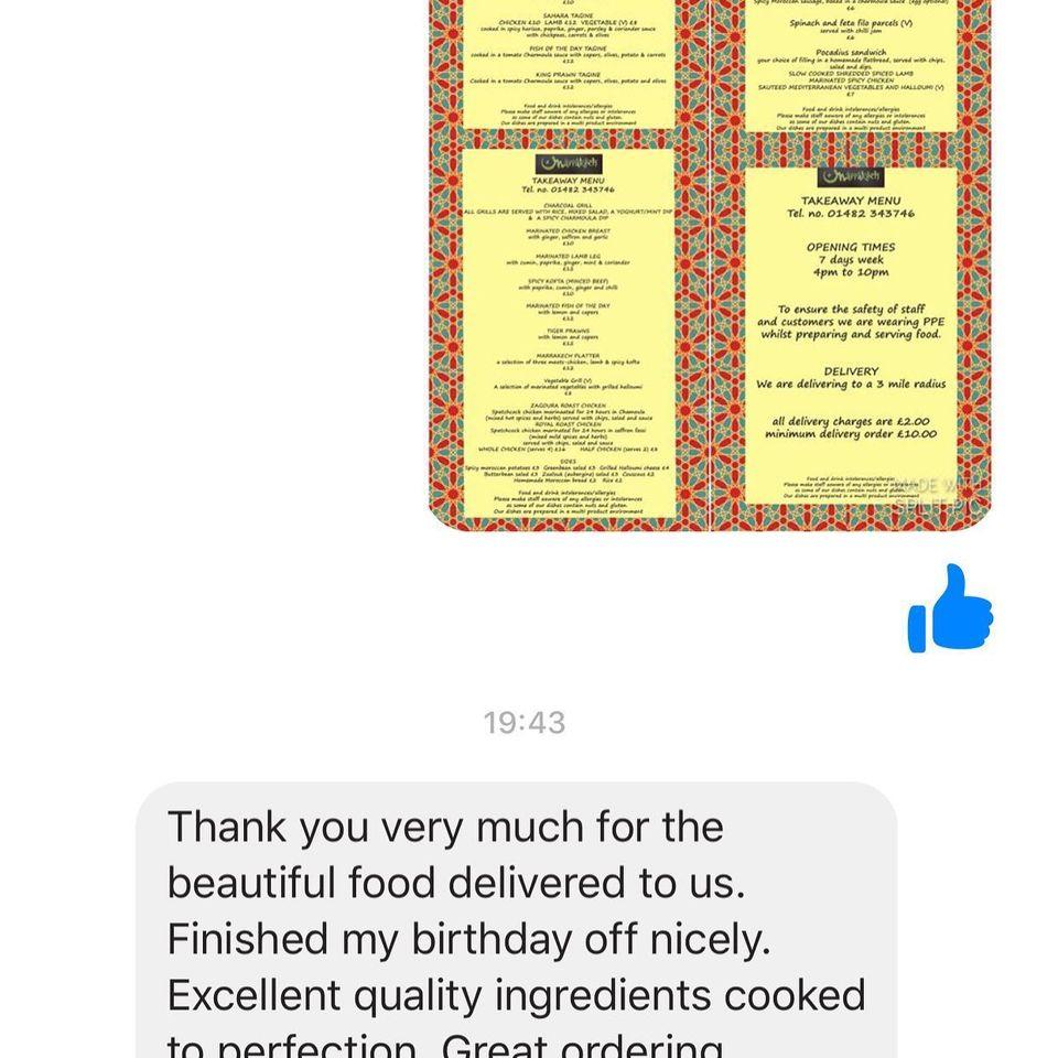 Menu at Marrakech Avenue restaurant, Hull