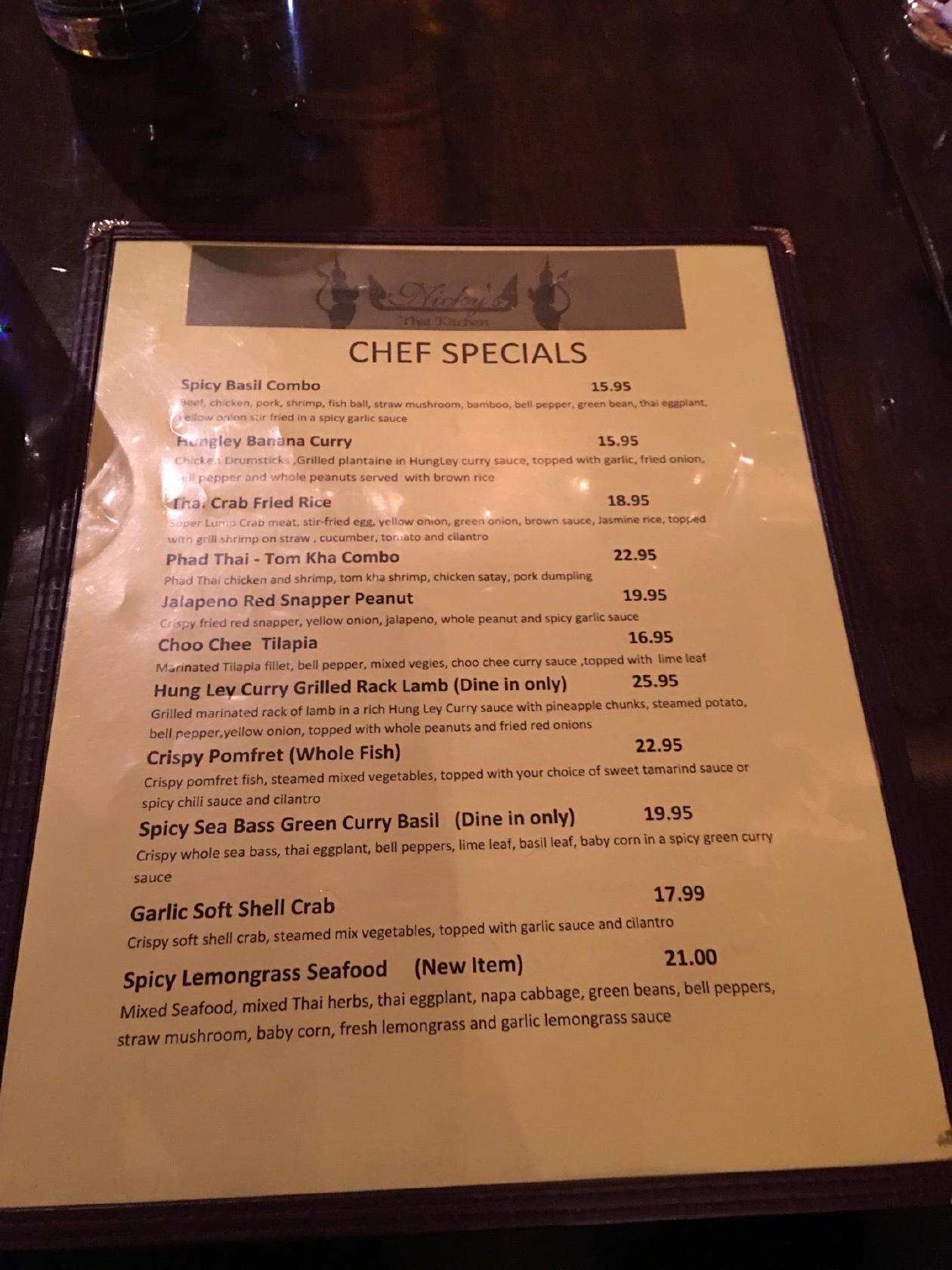 Menu at Nicky's Thai Kitchen restaurant, Pittsburgh, 903 Penn Ave