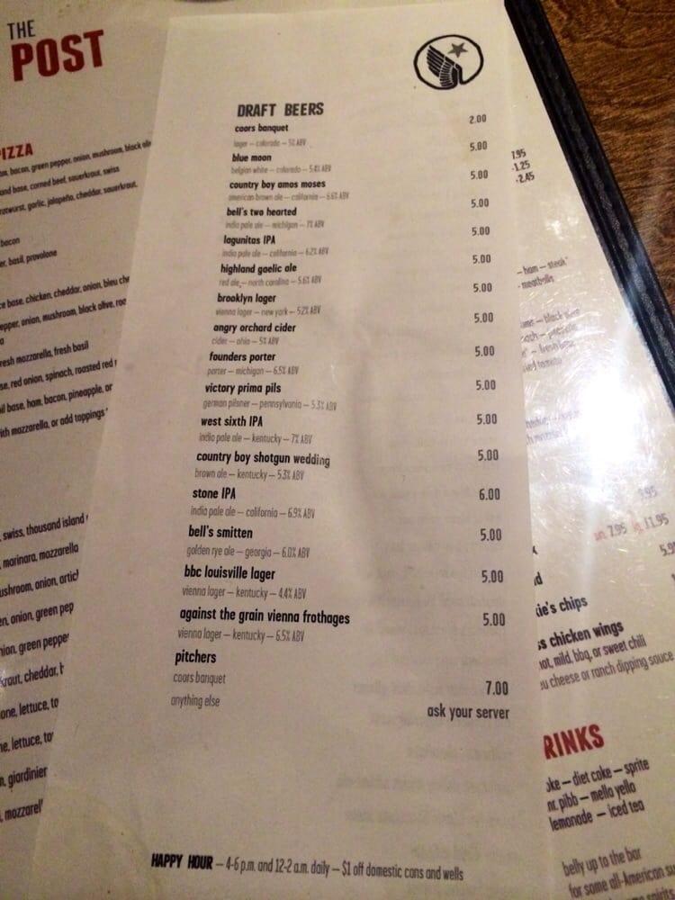 Menu at The Post pub & bar, Louisville, Goss Ave
