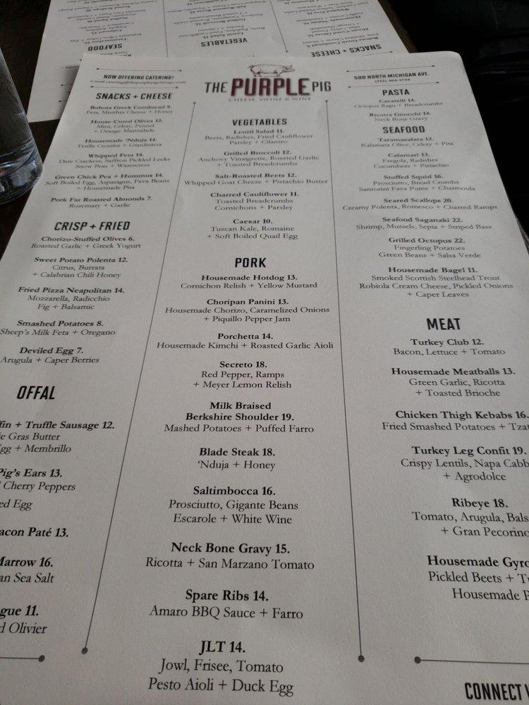 Menu at The Purple Pig Restaurant, Chicago, 444 Michigan Ave