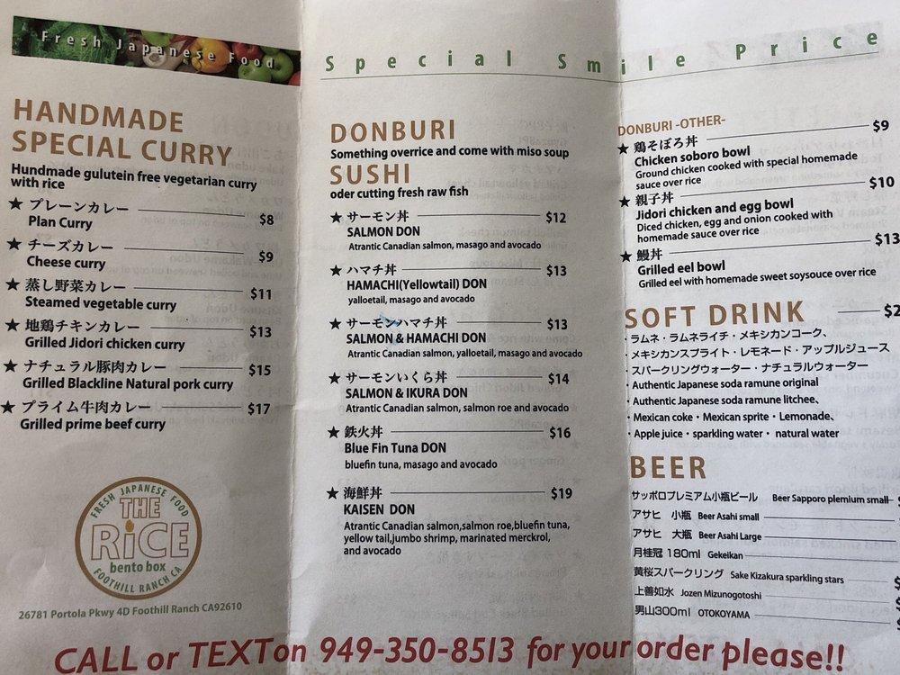 Menu at The Rice, Lake Forest, Portola Pkwy