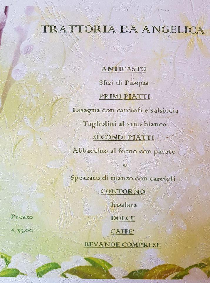 Menu at Trattoria da Angelica restaurant, Monterosi