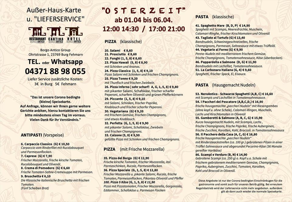 Menu at Borgo Antico Italiano Restaurant, Fehmarn