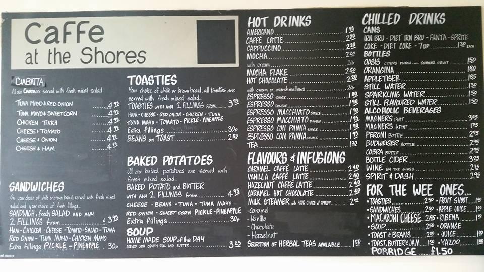 Menu at Cafe At The Shores, Balloch