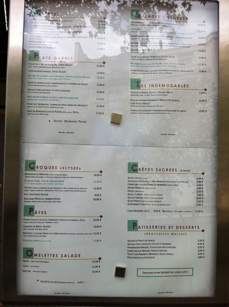 Menu at Le Carré Élysée pub & bar, Paris, 49 Av. Franklin Delano Roosevelt
