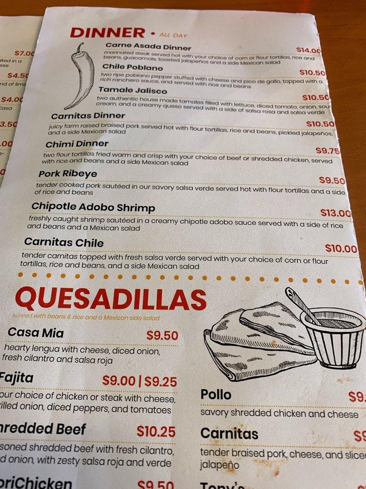 Menu at Casa Mia Mexican Kitchen restaurant, St. Peters, 235 Jungermann ...