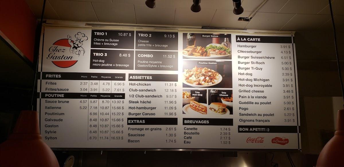 Menu au Casse-Croute Chez Gaston pub et bar, Québec