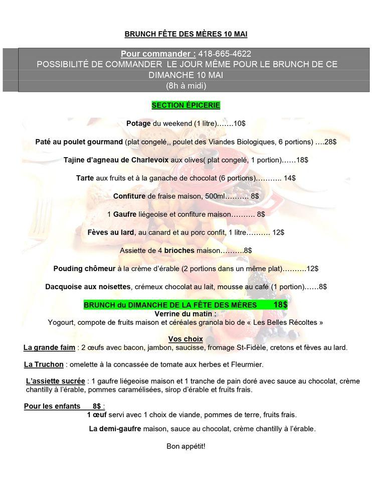 Menu au Chez Truchon restaurant, La Malbaie