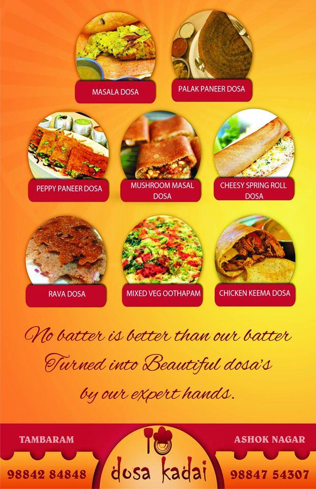 Menu at Dosa Kadai, Chennai, W4FH+673
