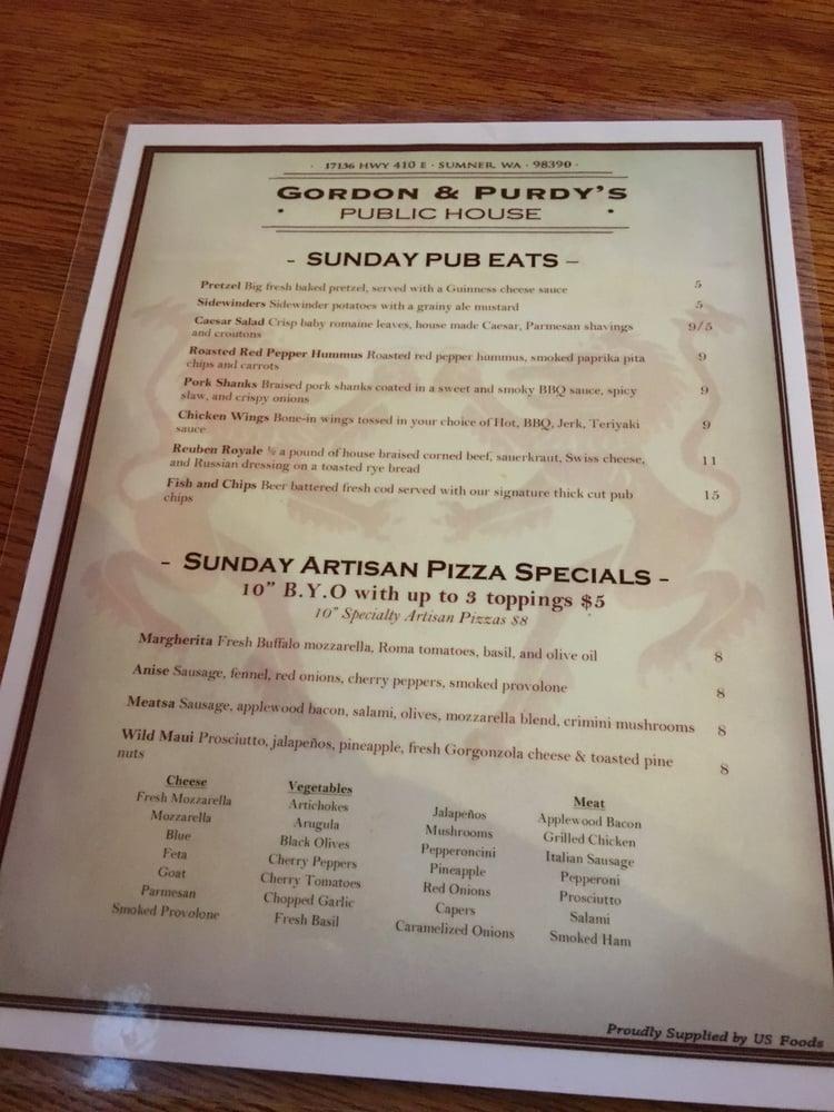 Menu at Purdy's pub & bar, Sumner, 64th St E
