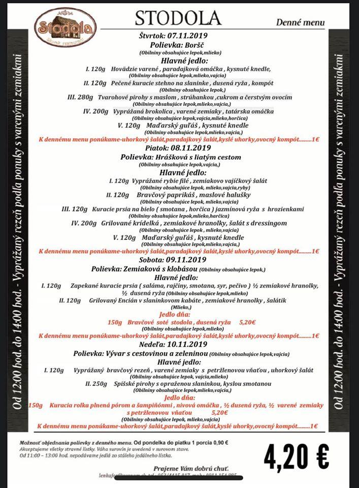 Menu at Restauracia Stodola SNV Spisska Nova Ves pub & bar, Spišská ...