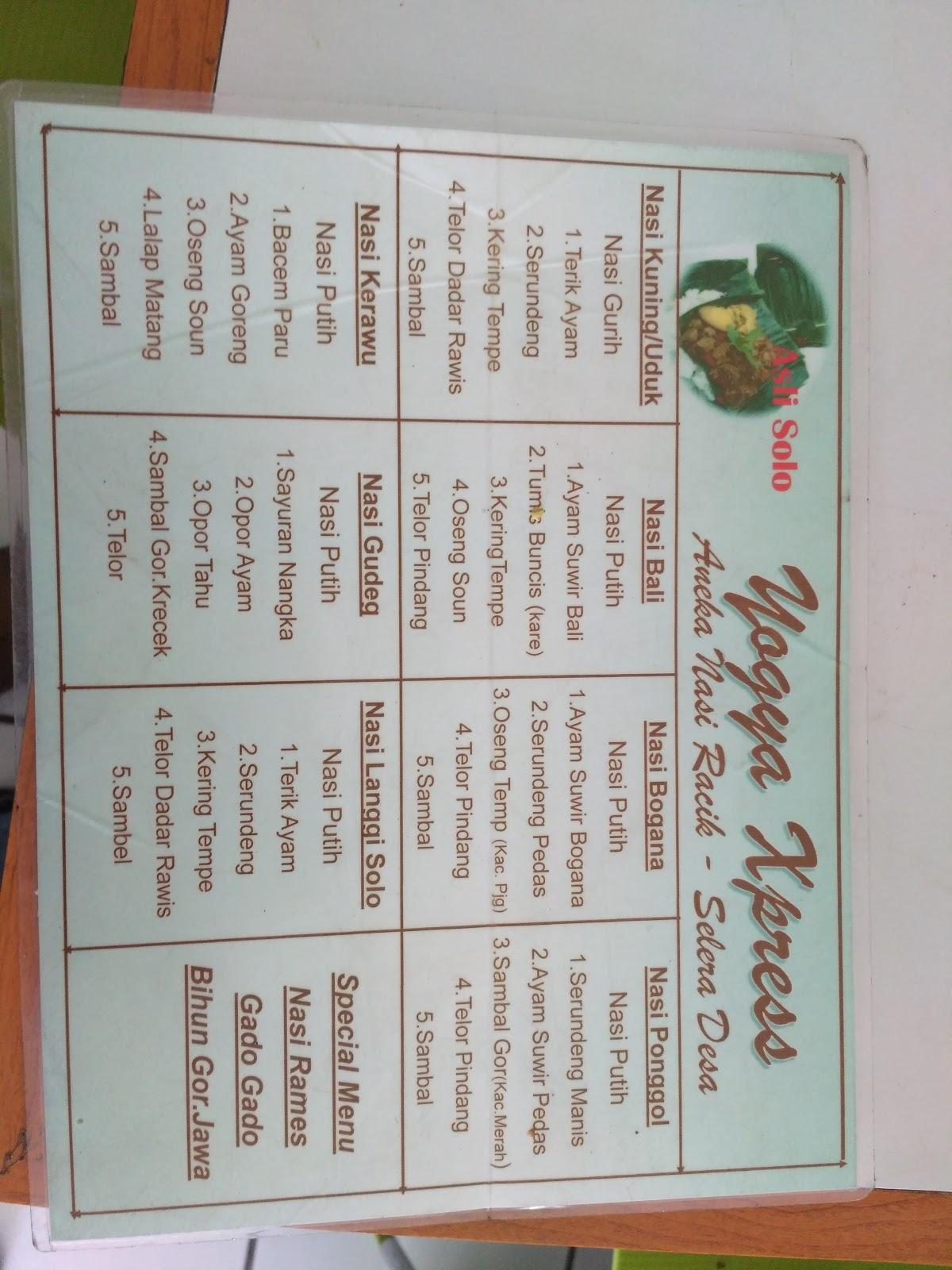 Menu at RM Aloha restaurant, Bandung