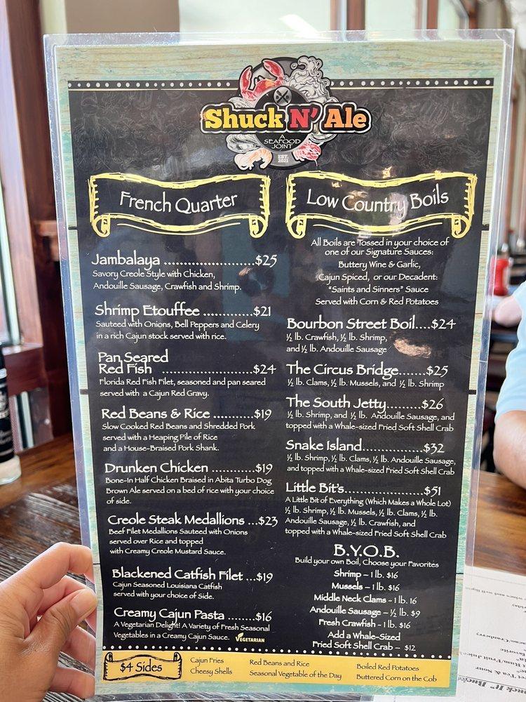 Menu at ShuckNAle restaurant, Venice