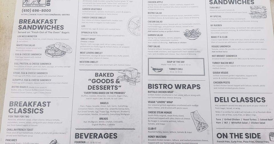 Menu at Bagel Bistro pub & bar, West Goshen, 1502 West Chester Pike