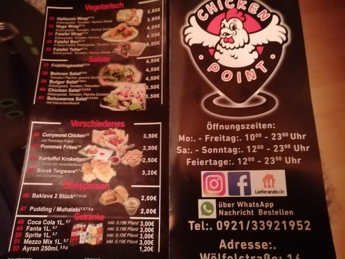 Menu at Chicken Point restaurant, Bayreuth