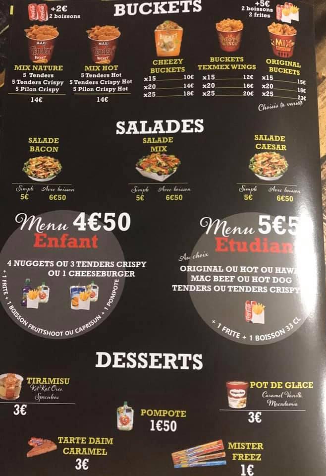 Menu at Chick'n Five restaurant, Saint-Omer