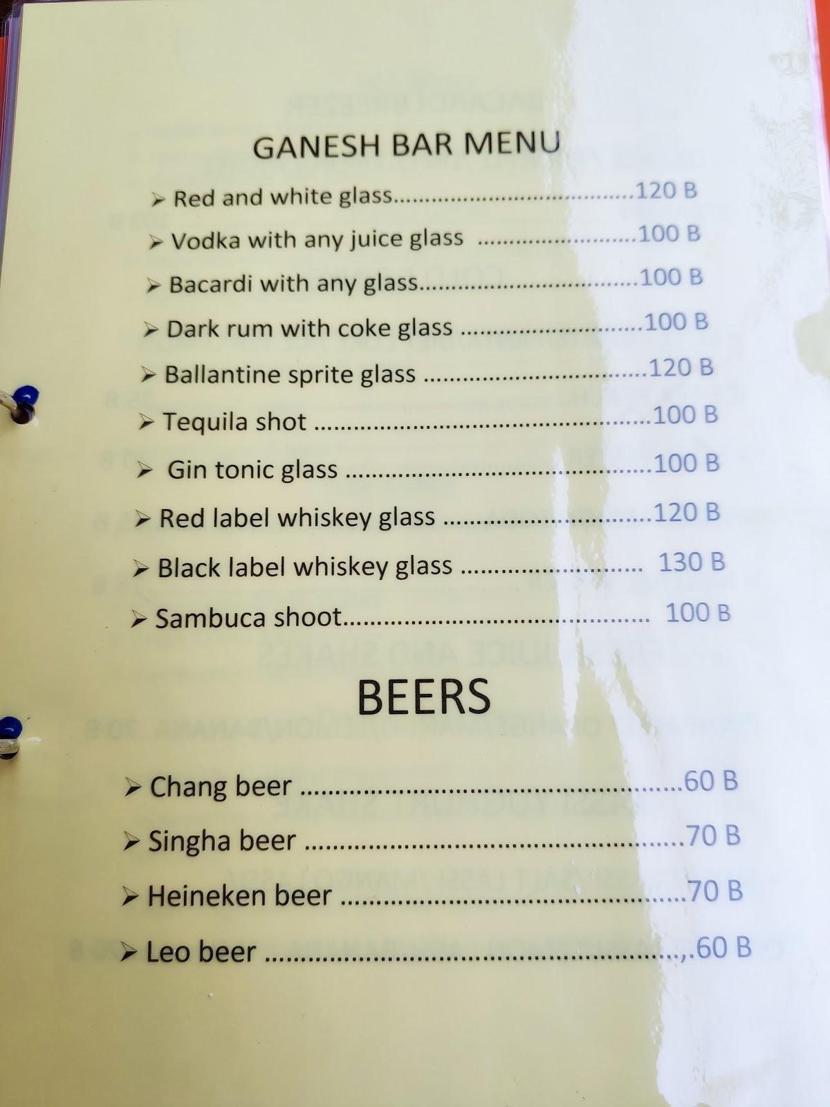 Menu at Om Ganesh Indian Restaurant 1997, Bangkok