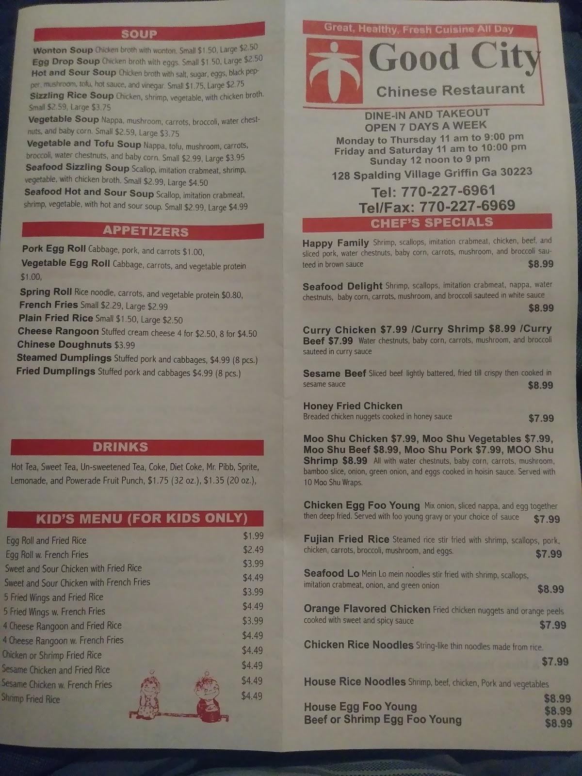 Menu at Good City Chinese Restaurant, Griffin, 1424 N Expy