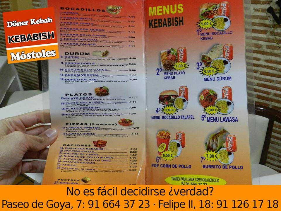 Menu at Kebabish restaurant, Móstoles, P.º de Goya