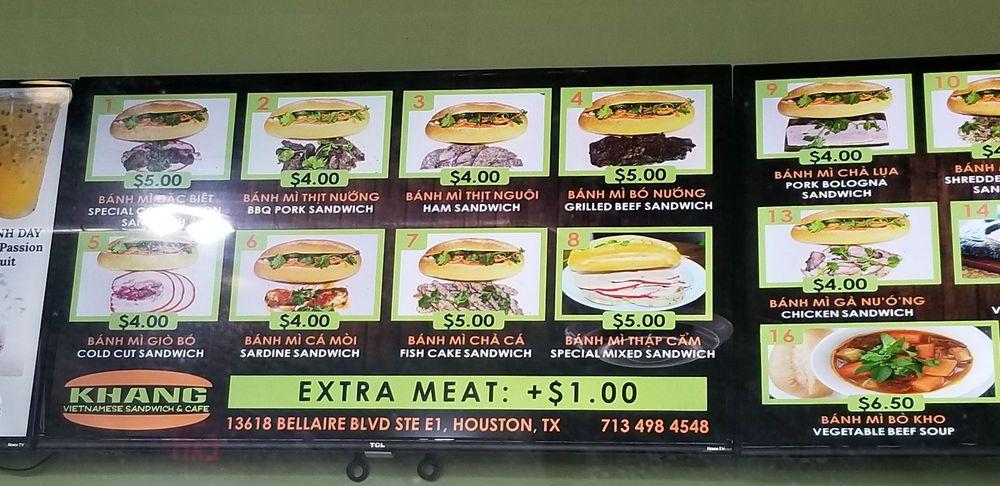 Menu at Khang Vietnamese Sandwich & Cafe, Houston