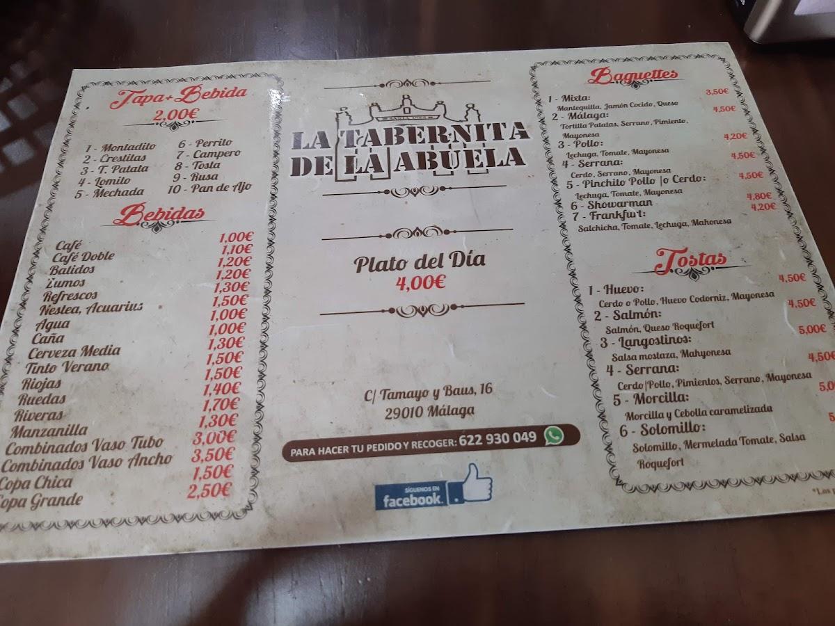 Menu at La Tabernita de la Abuela pub & bar, Málaga