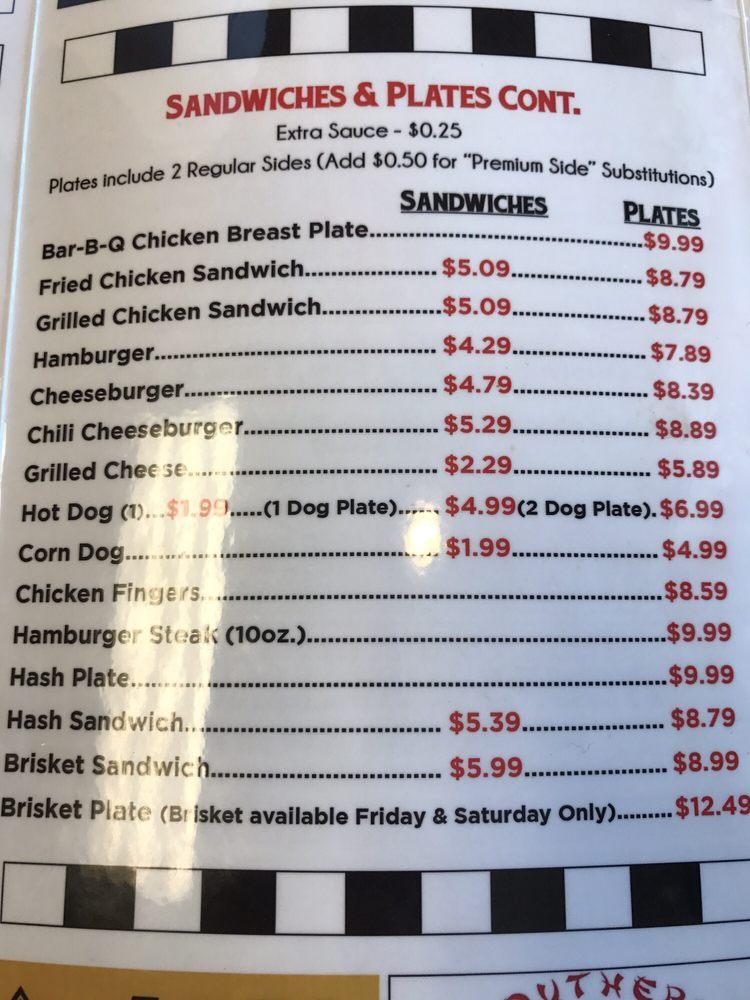 Menu at Little Pigs BBQ, Spartanburg