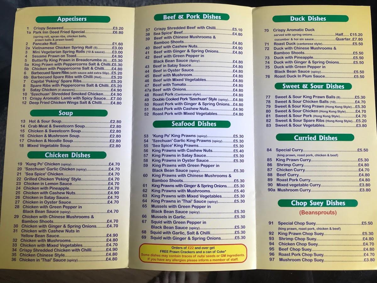 Menu at Park Inn pub & bar, London