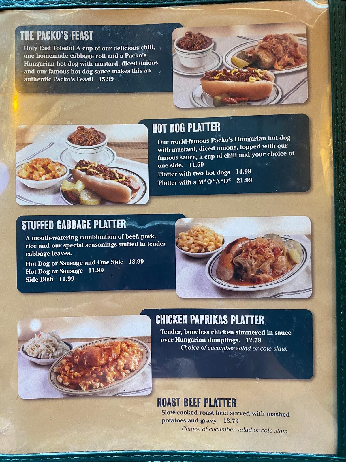 Menu at Tony Packo's Restaurant, Toledo, Front St