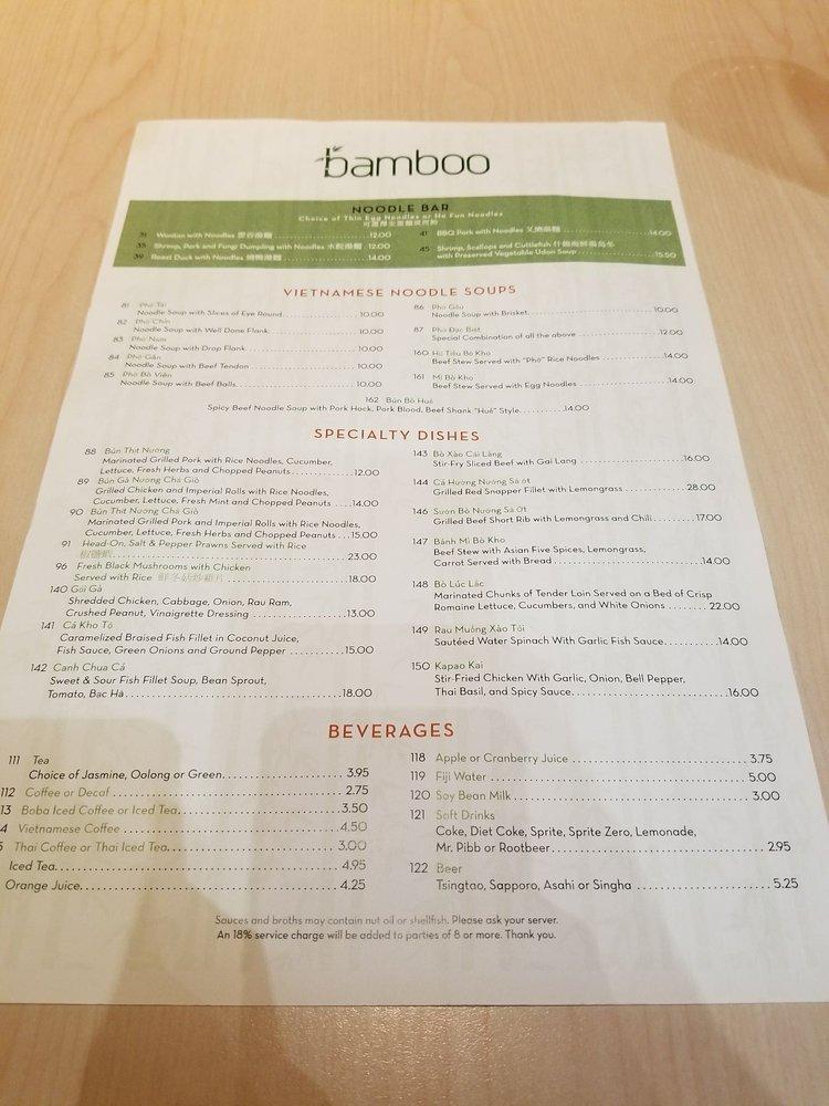 Menu at Bamboo restaurant, Temecula