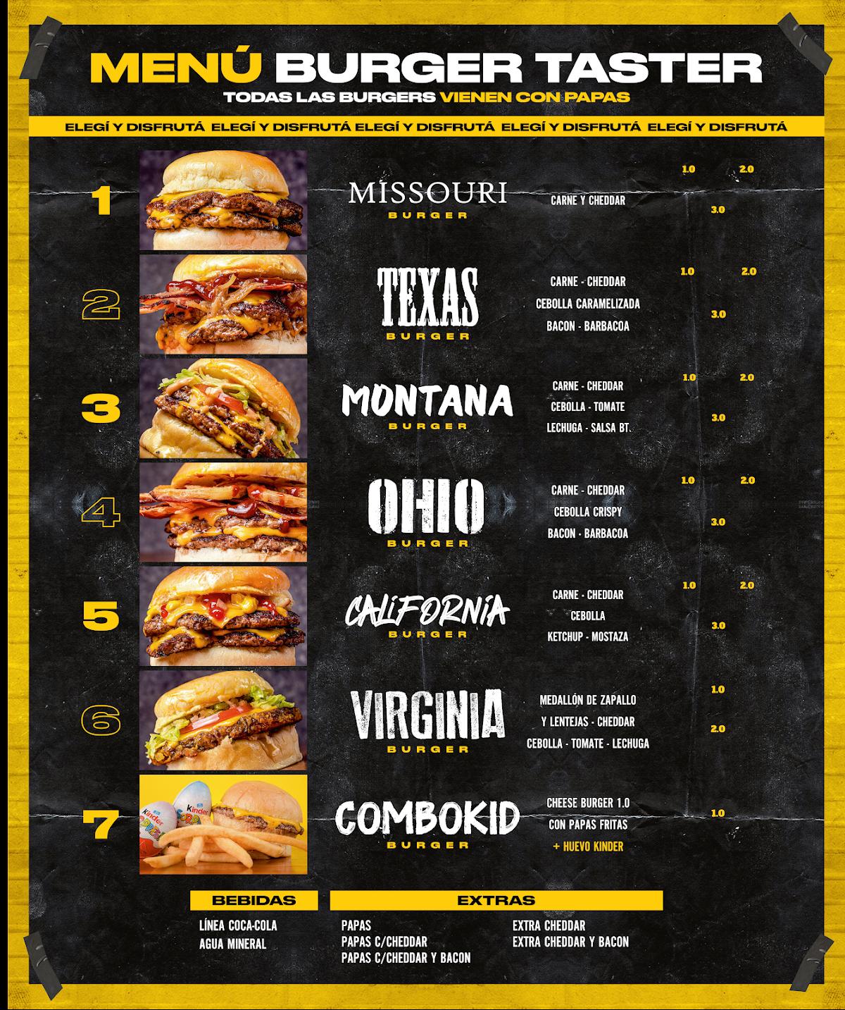 Menu at Burger Taster restaurant, Quilmes