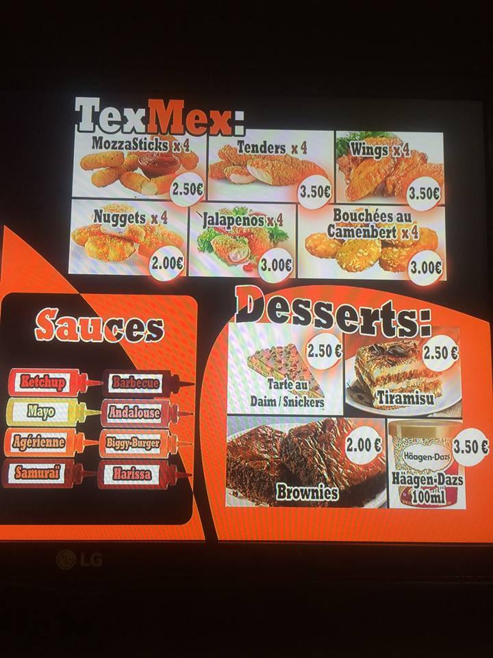 Menu at Burger time fast food, Ferney-Voltaire