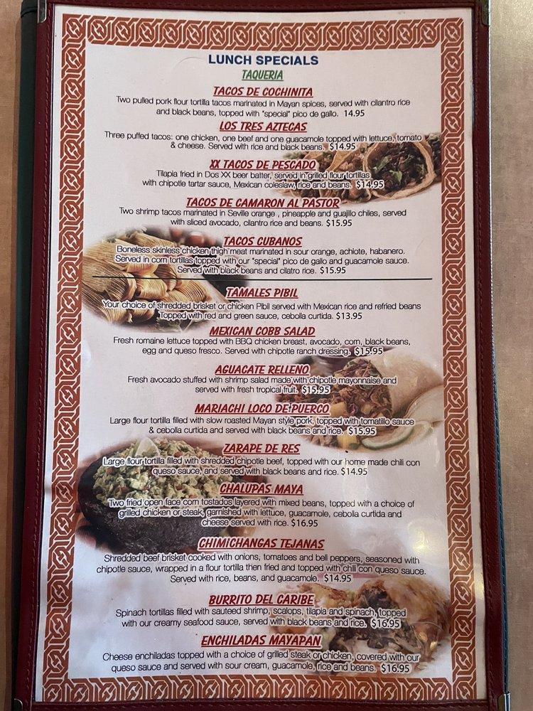 Menu at Cafe Maya, Wappingers Falls, W Main St