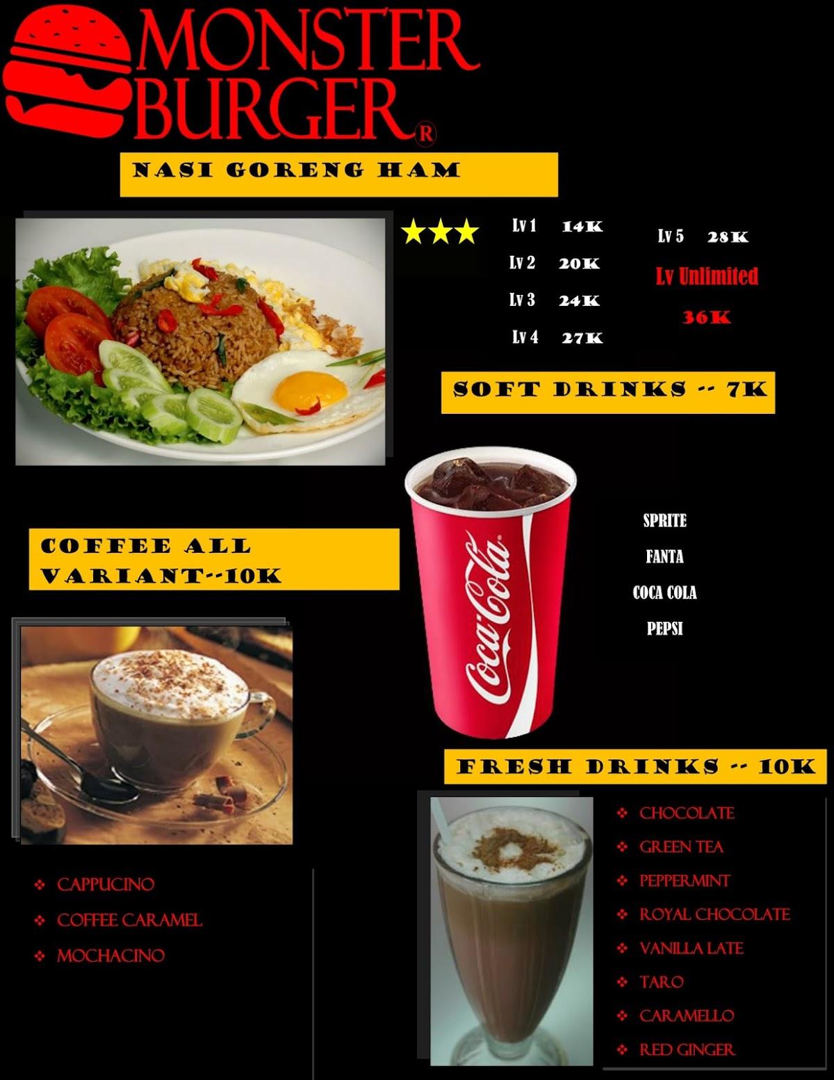 Menu at MONSTER BURGER SURABAYA restaurant, Surabaya