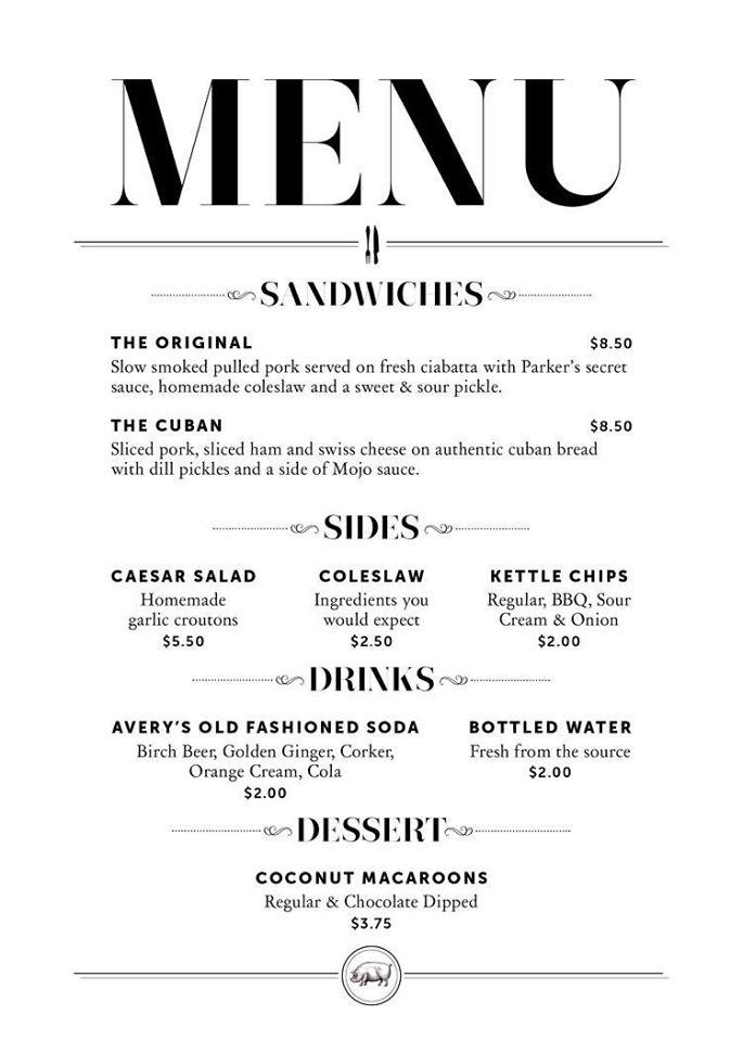 Menu at Parker's Sandwich Shack, Woodbury