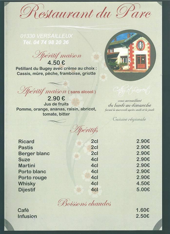 Menu at Restaurant Du Parc, Versailleux