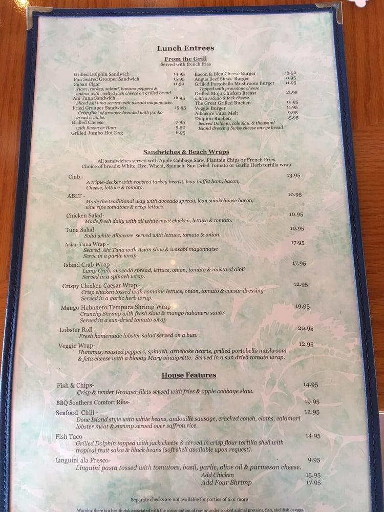 Menu at Sailfish Marina Resort restaurant, Palm Beach Shores