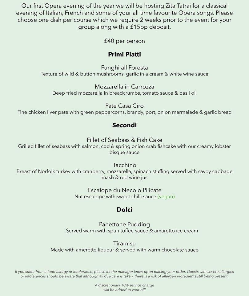 Menu at Casa Ciro restaurant, Worthing