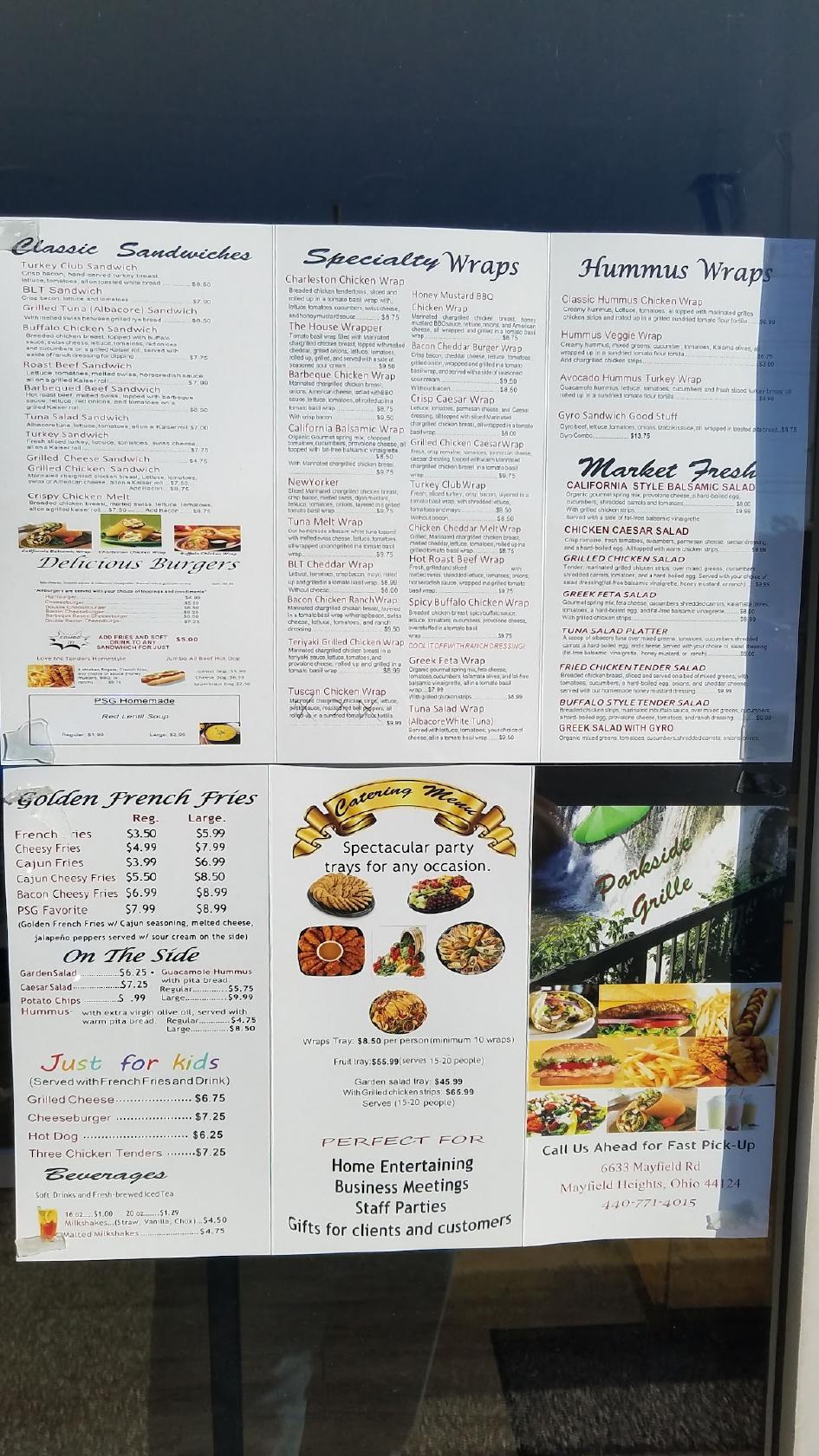 Menu at Parkside Grille restaurant, Mayfield Heights