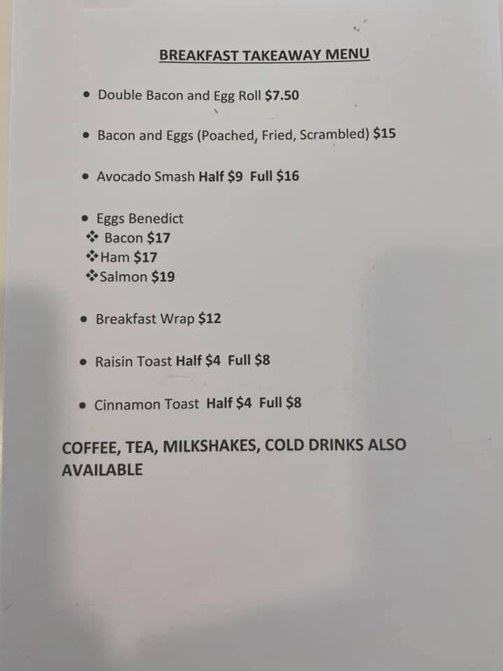 Menu at Parkview Cafe, Singleton, Town Head Park