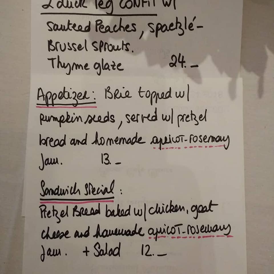 Menu at Cafe Alsace, Decatur