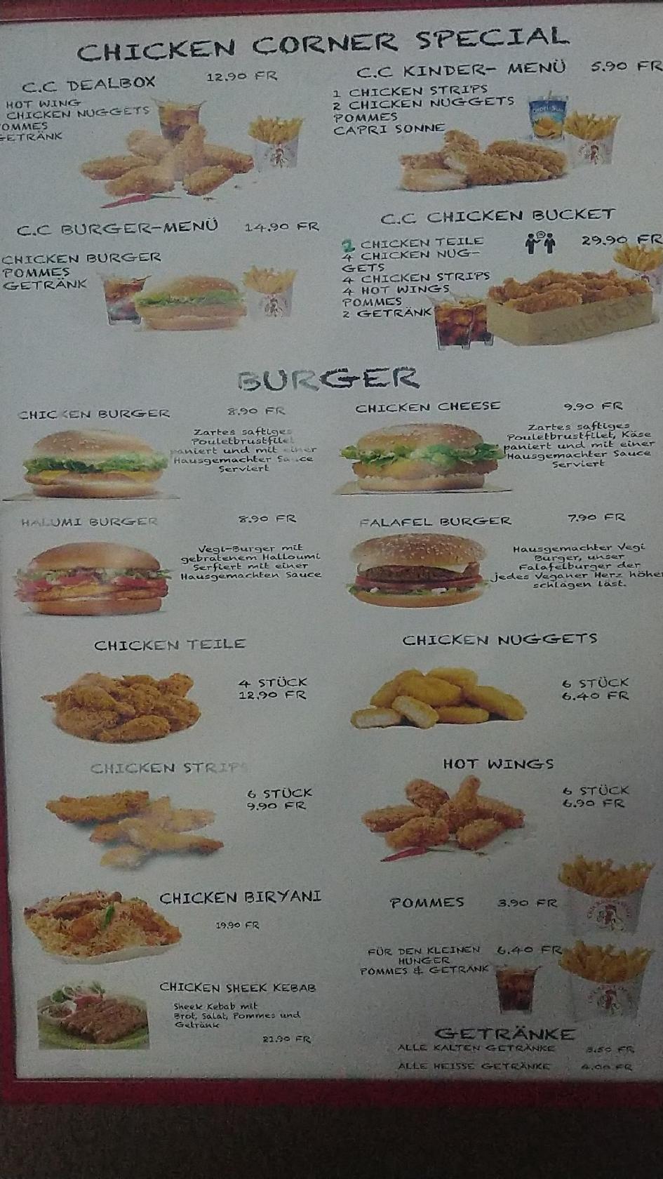 Speisekarte von Chicken Corner, Emmen