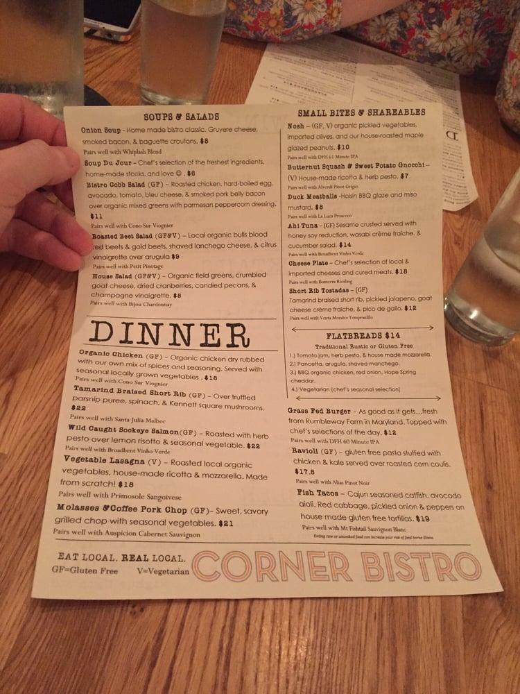 Menu at Corner Bistro pub & bar, Wilmington, Silverside Rd