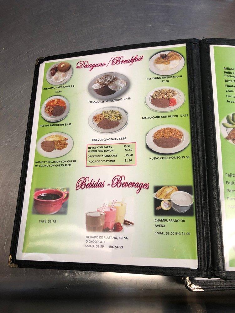 Menu at Dona Tula's restaurant, Houston