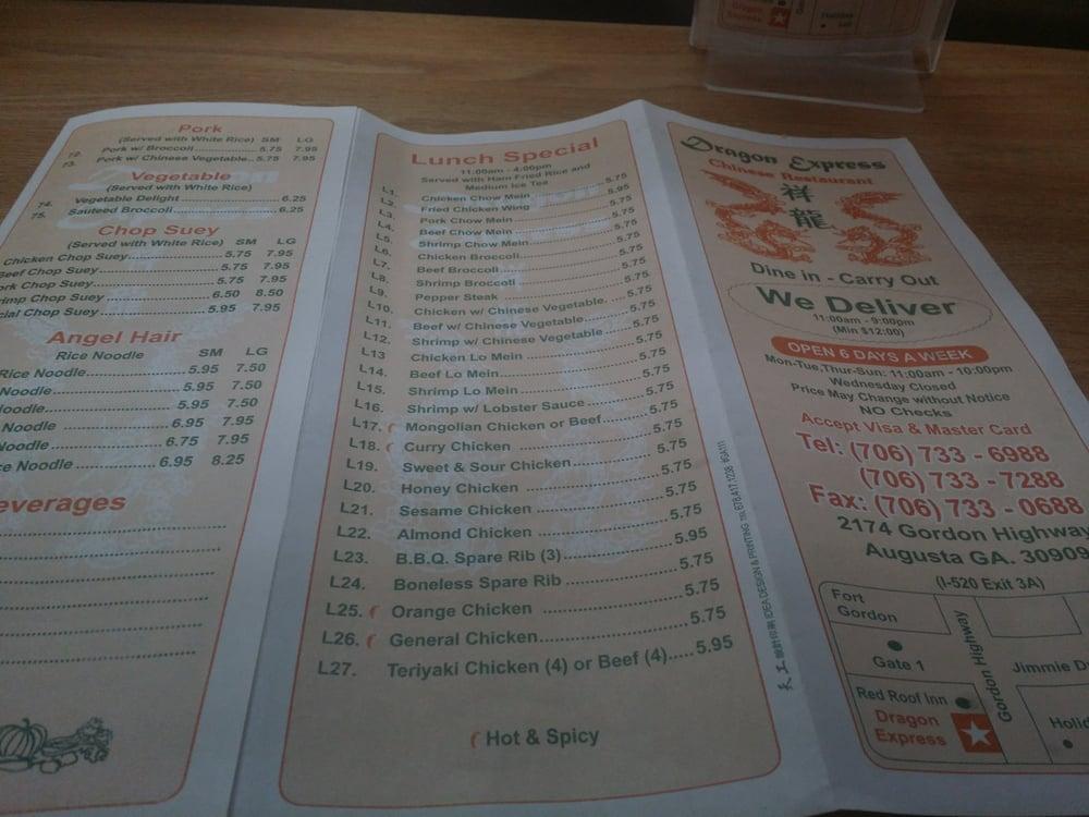Menu at Dragon Express restaurant, Augusta