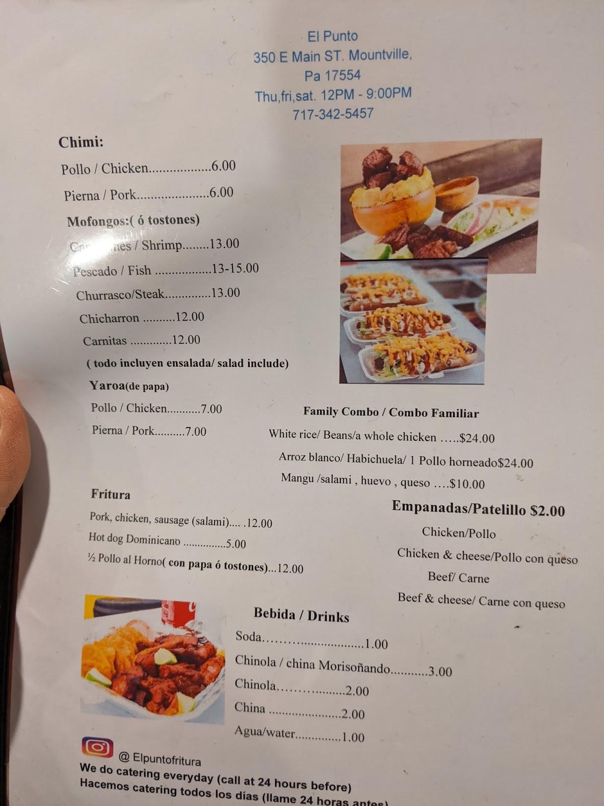 Menu at Punta Cana Restaurant, Mountville